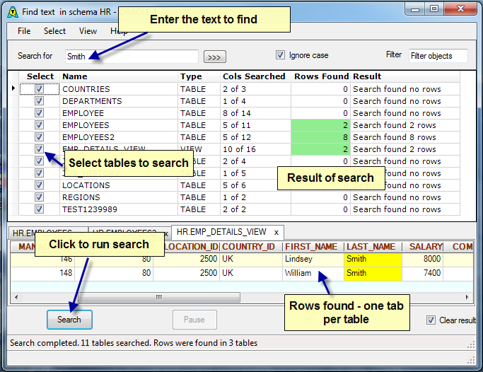 Find Text In Table